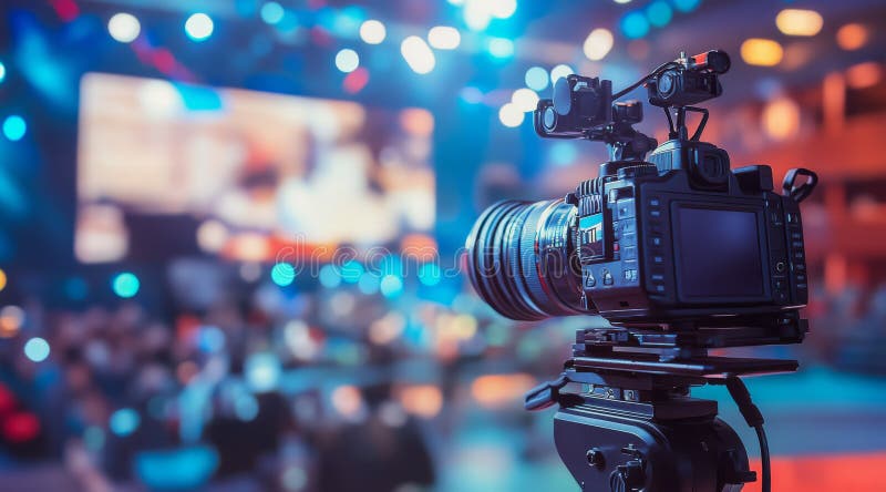 A Professional Video Camera in a Dynamic Studio, Highlighting Its ...