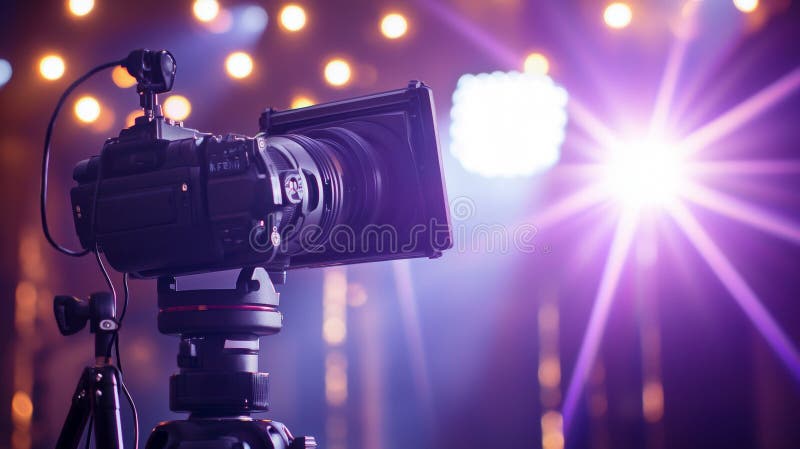 Professional Video Camera Filming with Dramatic Lighting Stock Image ...