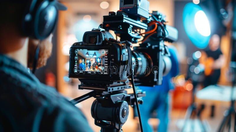 Professional Video Camera Filming a Man in an Indoor Setting Stock ...
