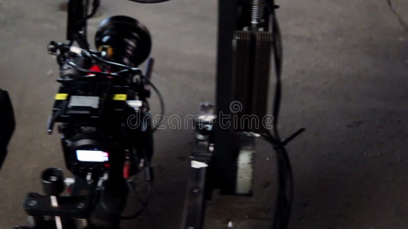 Professional Video Camera in Metal Frame Moves Stock Footage - Video of ...