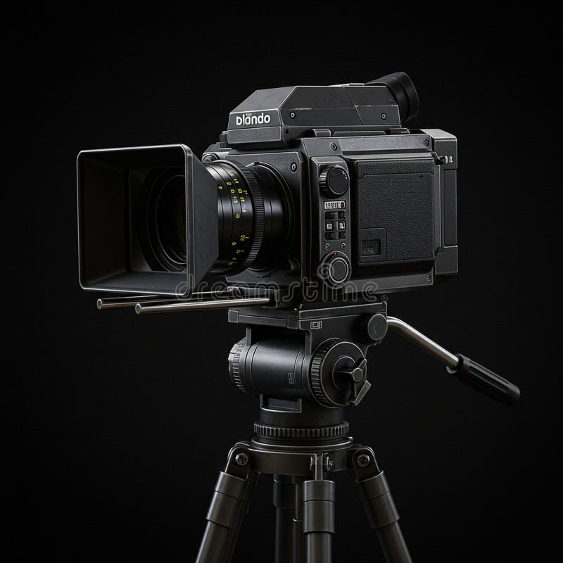 Professional Video Camera Mounted on a Tripod, Featuring a Matte Box ...