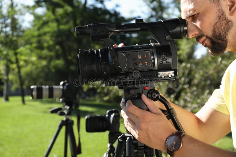 Professional Video Camera Operator Working on City Street Stock Image ...