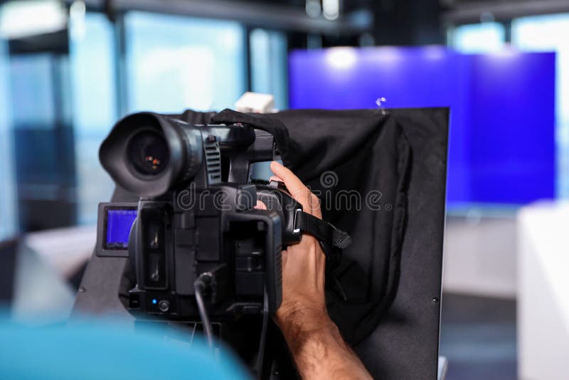Professional Video Camera Operator Working in Studio Stock Photo ...