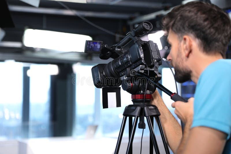Professional Video Camera Operator Working in Studio Stock Image ...
