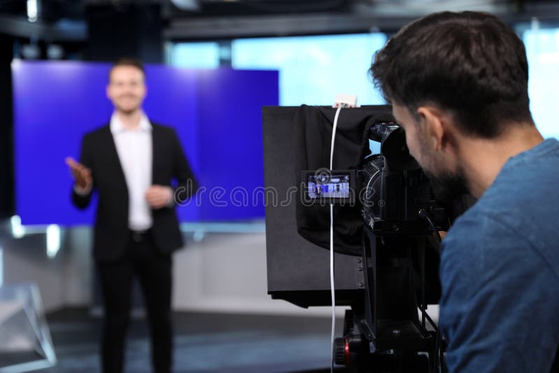 Professional Video Camera Operator Working in Studio Stock Image ...