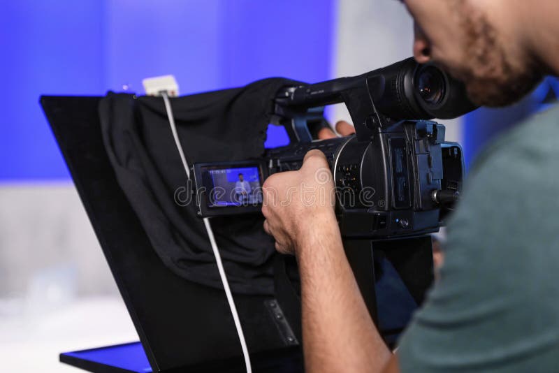 Professional Video Camera Operator Working in Studio Stock Image ...