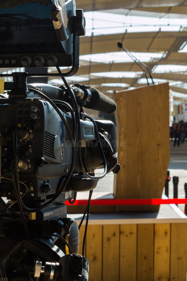 Professional Video Camera Ready for Conference Broadcasting Stock Photo ...