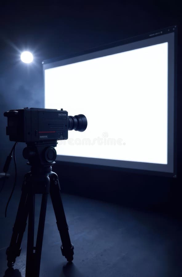 Professional Video Camera Recording a Blank Screen in a Studio Stock ...