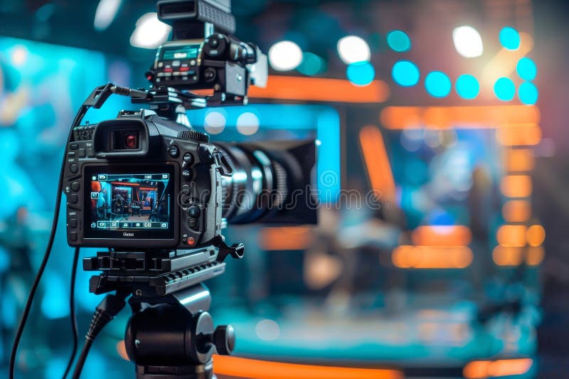 Professional Video Camera Recording Interview in Tv Studio. Mass Media ...