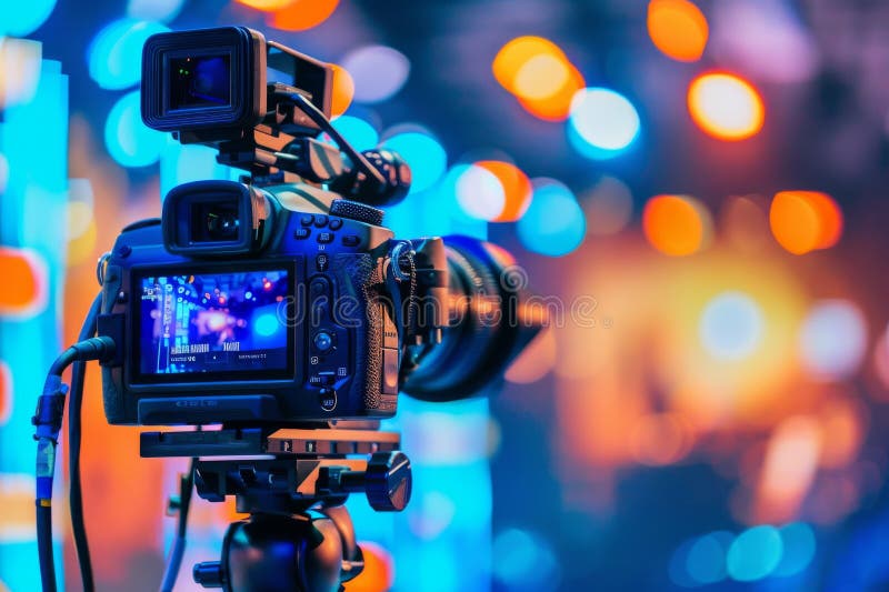 Professional Video Camera on Set Stock Image - Image of film, screen ...