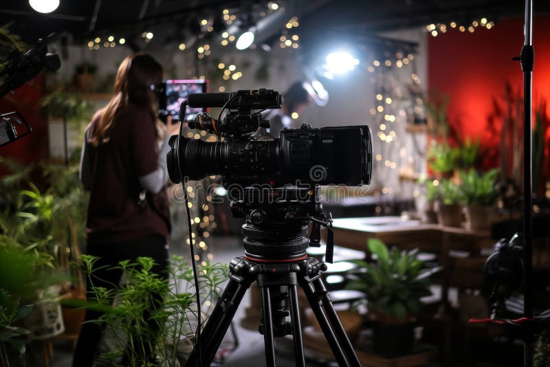 Video Camera on Tripod in Studio Setting. Shallow Depth of Feld Stock ...