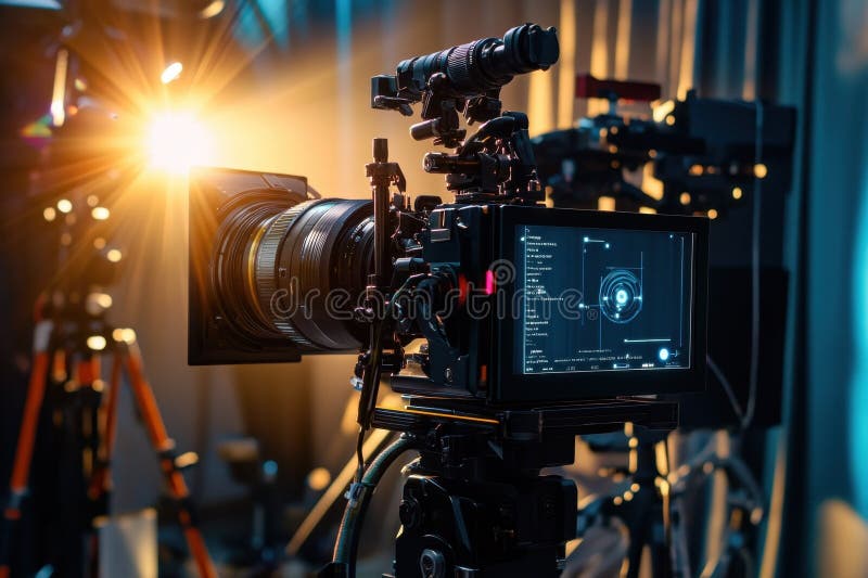 Professional Video Camera Setup in a Studio with Bright Lighting and ...