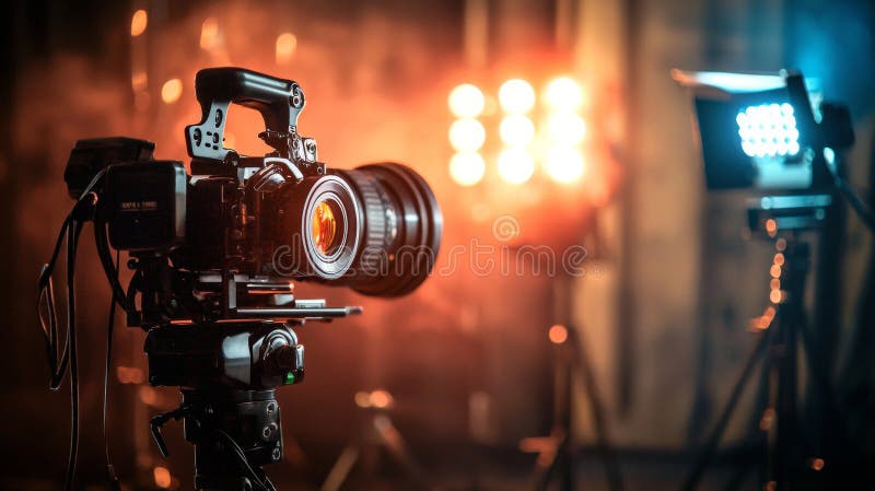Professional Video Camera Setup with Studio Lighting Stock Image ...
