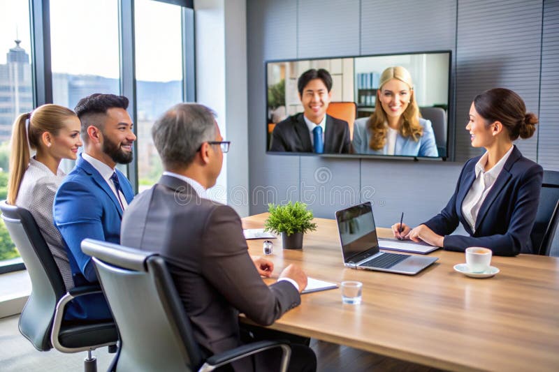Professional Video Conference in Modern Office Setting Editorial Photo ...