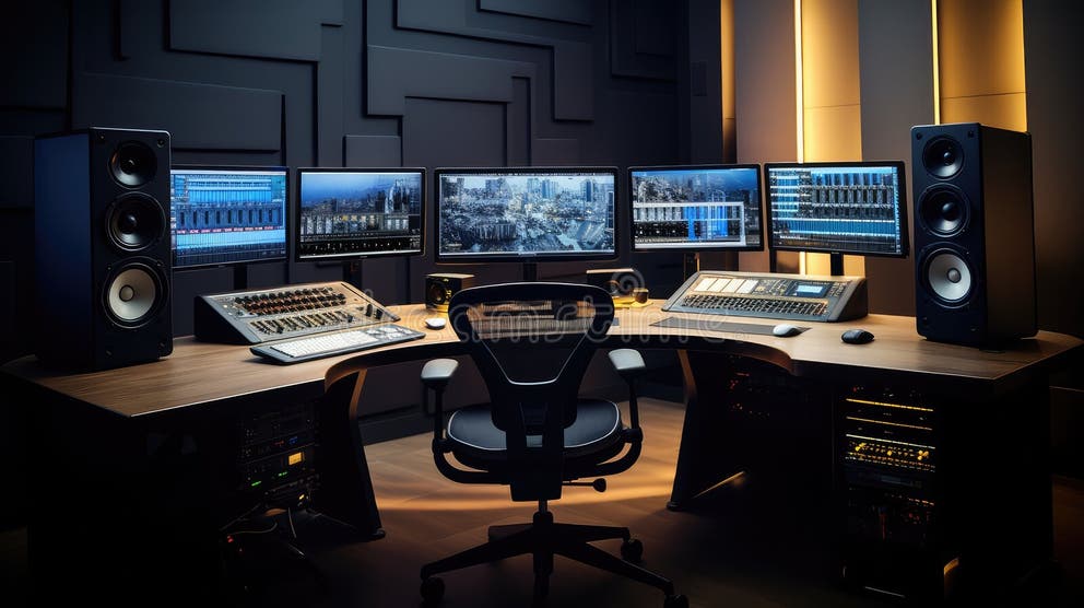 Professional Video Editing Desk Stock Illustration - Illustration of ...