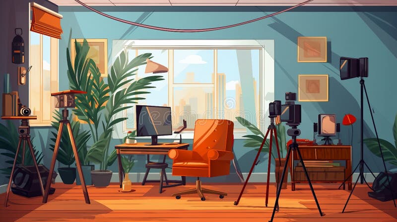Professional Video Editor Room Interior Illustration AI Generated Stock ...