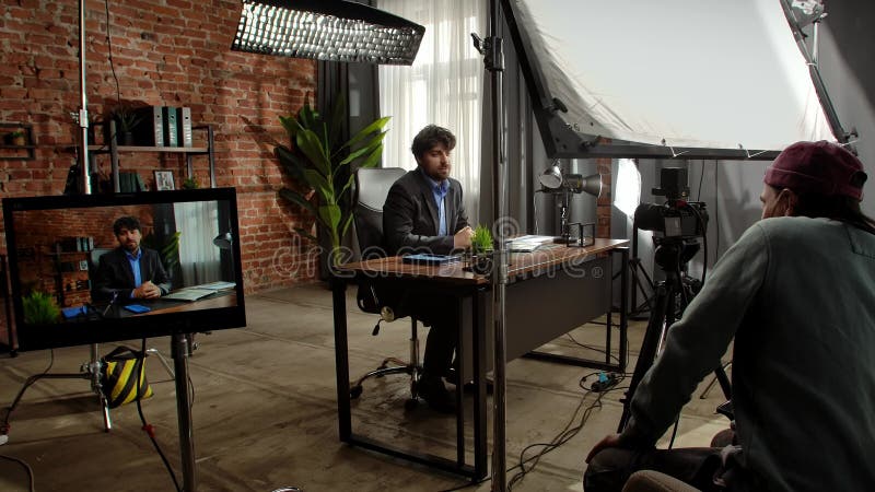 Professional Video Production Studio Setup for Interview Filming Stock ...