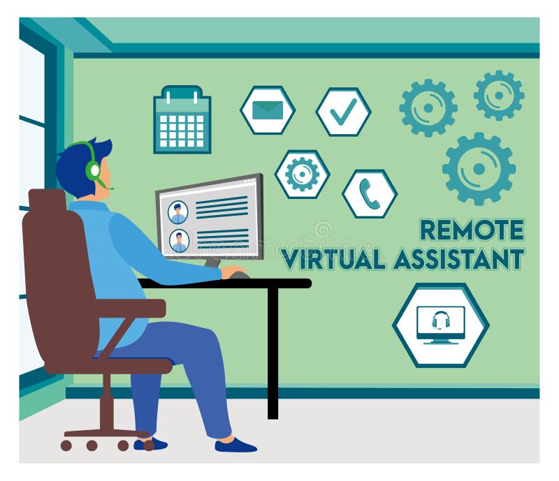 Professional Virtual Assistant Sitting at Desk and Working with ...
