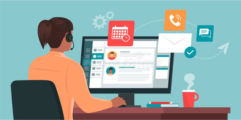 Professional Virtual Assistant Working with Customers Online Stock ...