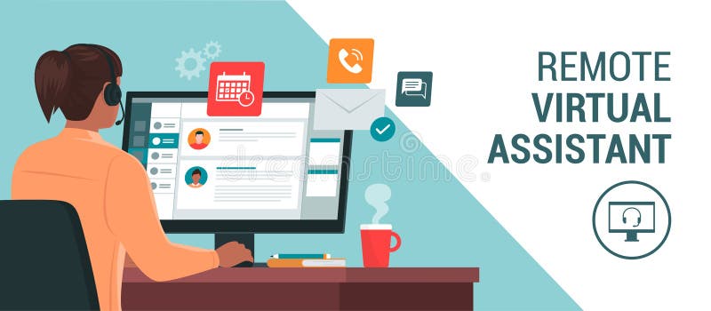Professional Virtual Assistant Working Online Stock Vector ...