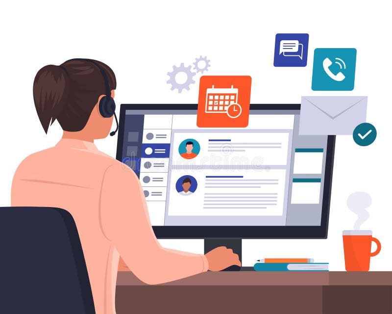 Professional Virtual Assistant Working Online Stock Vector ...