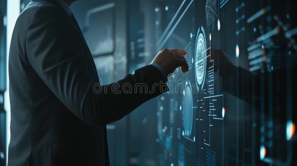 Professional in Virtual Workspace: Man Pressing Computer Buttons Stock ...