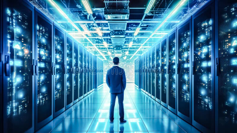 It Professional Visually Inspects Working Server Cabinets in a Data ...