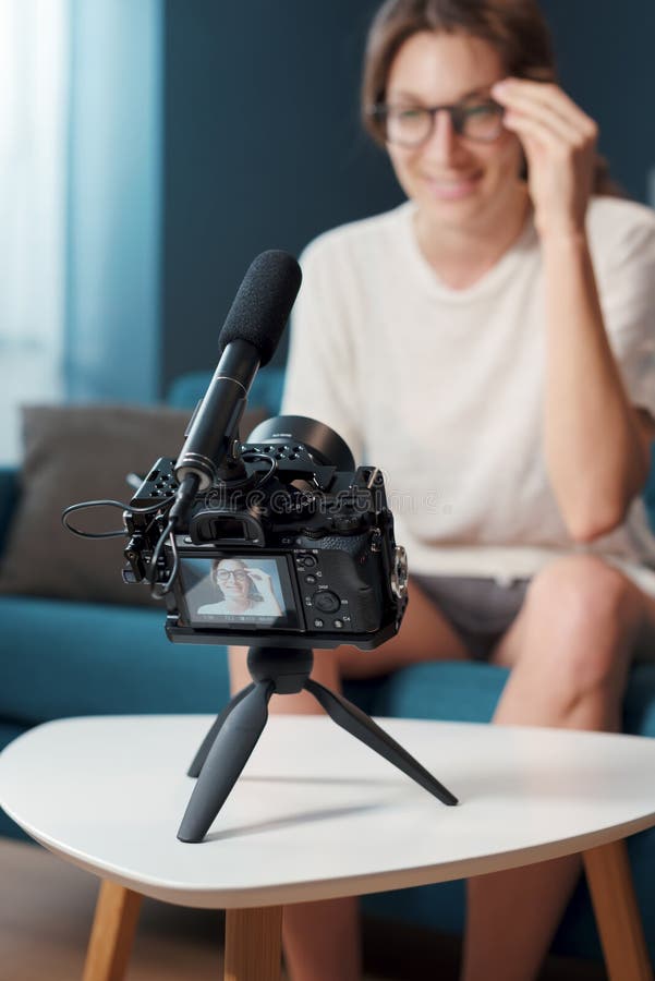 Professional Youtuber and Vlogger Shooting a Video at Home Stock Photo ...