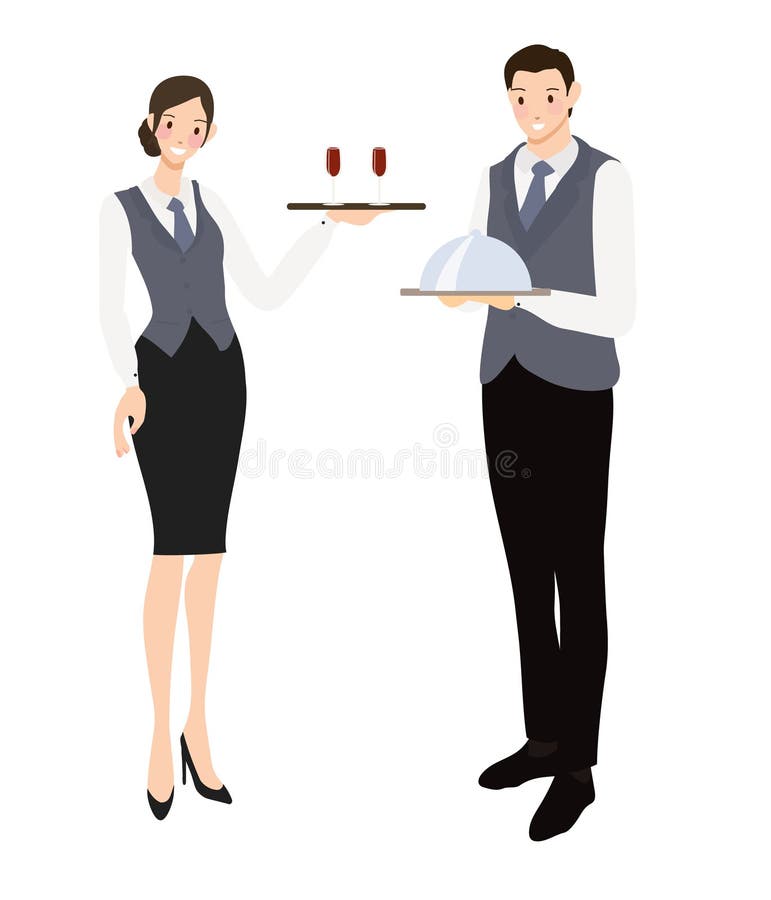 Professional Waiter and Waitress Flat Style Collection Stock Vector ...