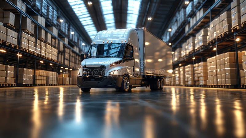 Professional Warehouse Environment Featuring White Delivery Truck ...