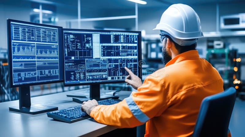 A Professional Wearing an Orange Safety Jacket and White Helmet Engages ...