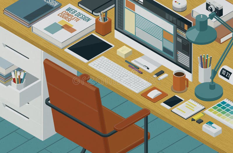 Professional Web Designer Workspace,3D Illustration Stock Illustration ...