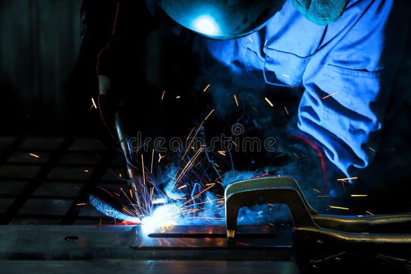 Welder Carries Out Welding Works with Semi-automatic Argon Welding ...