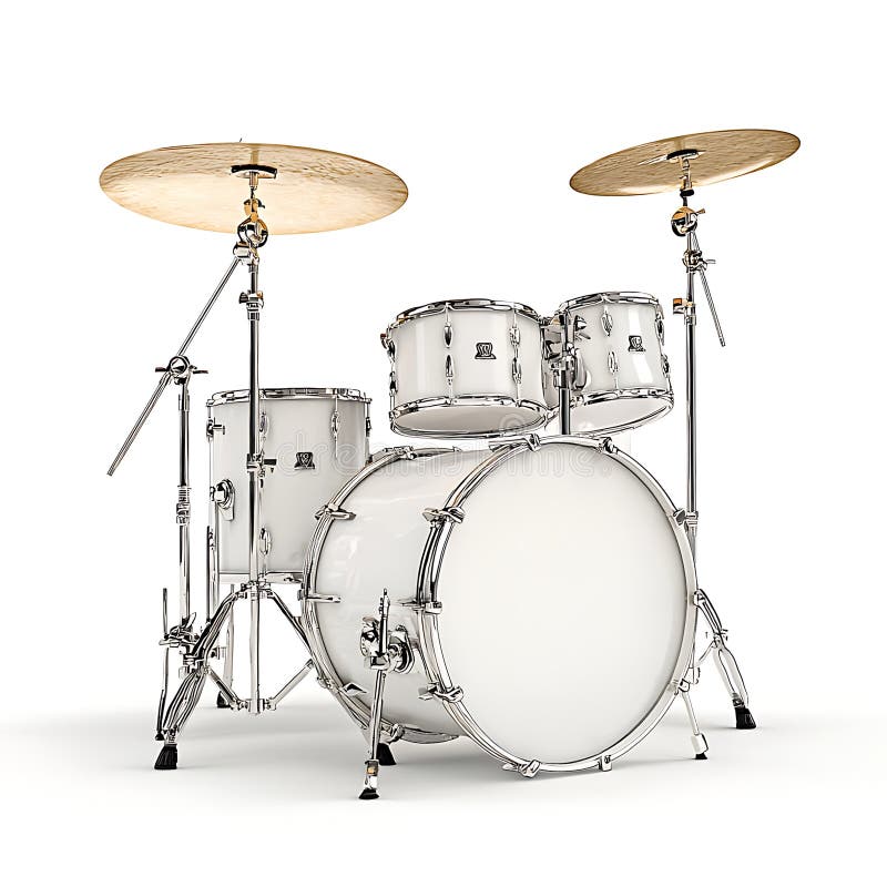 Professional White Drum Set with Shiny Cymbals on White Background ...
