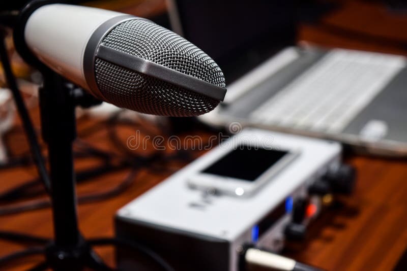 Professional White Studio Recording Mic Stock Photo - Image of ...