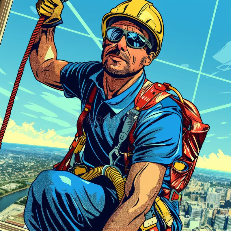Professional Window Cleaner in Action on a Skyscraper Stock Photo ...