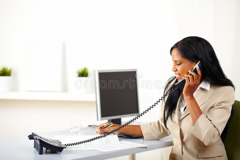 Professional Woman Conversing on Phone Stock Image - Image of adult ...