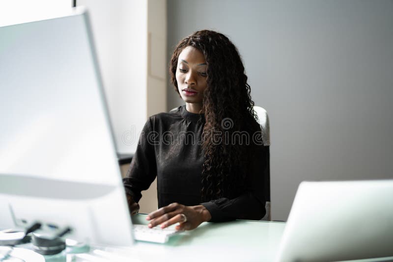 Professional Woman Employee Using Computer Stock Photo - Image of ...