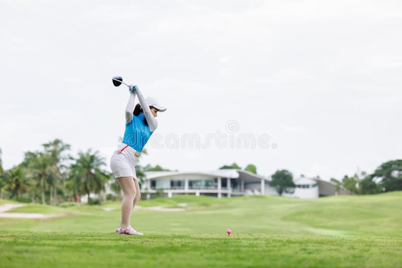 Professional Woman Golfer Practice in Golf Course Stock Image - Image ...