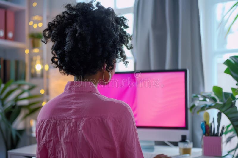 Professional Woman in a Minimalist Home Office with Voice Control ...