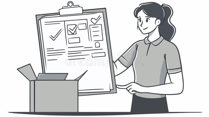 Professional Woman Pointing at Clipboard Checklist Stock Vector ...