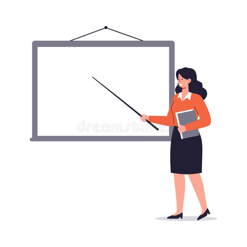 Professional Woman Presenting with Pointer in Front of Blank Screen ...