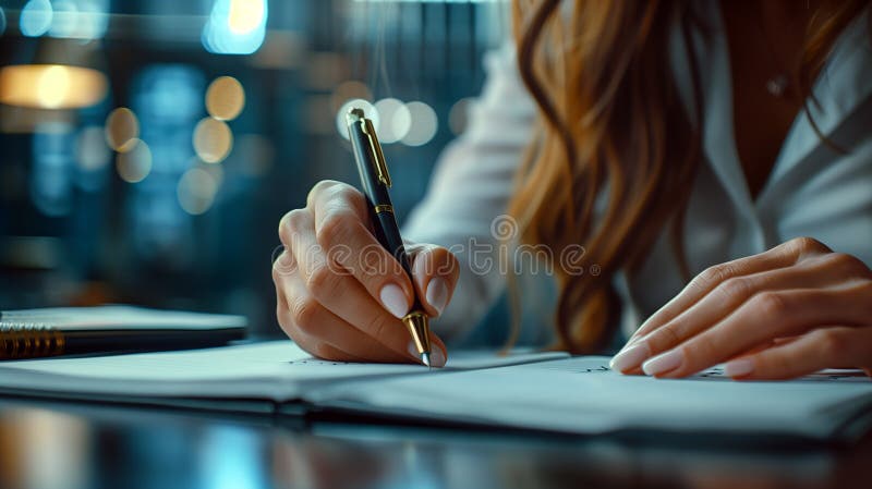 Professional Woman S Hand Holding a Pen, Writing in a Notebook Stock ...