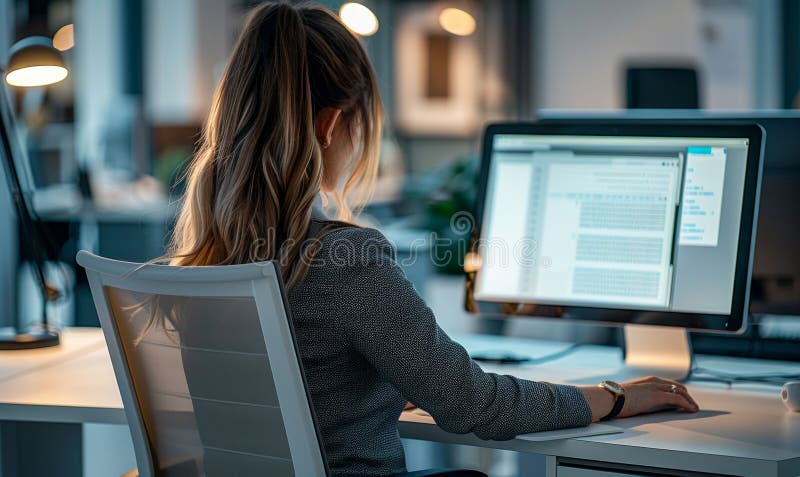 Professional Woman Working on Computer in Modern Office. Generative Ai ...