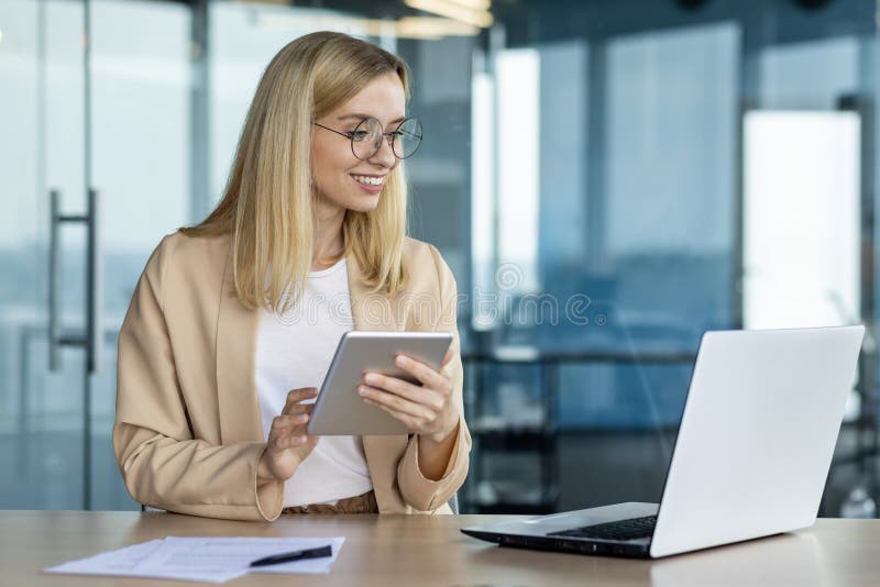 Professional Woman Working Efficiently in Modern Office Stock Photo ...