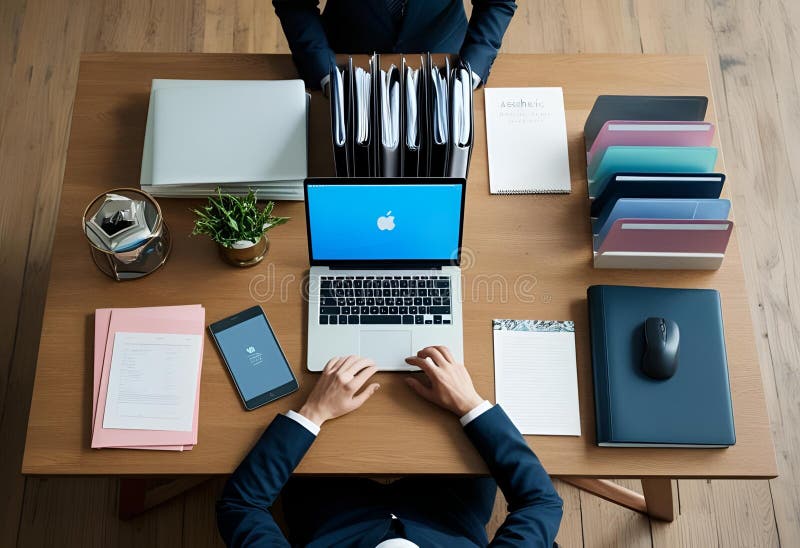 A Professional Work Environment with Laptop Files Stock Image - Image ...