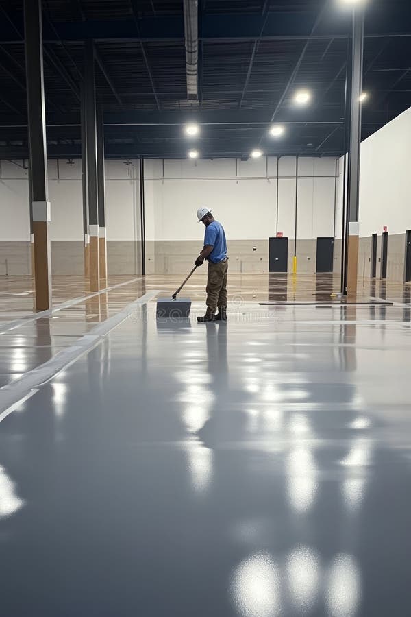 Professional Worker Applying Protective Gray Epoxy Resin Coating To the ...