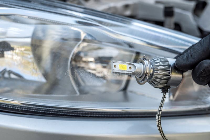 Professional Worker Changing New Halogen Light Bulbs Car Stock Image ...