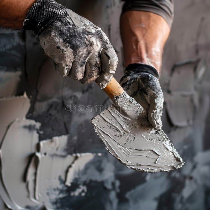 Professional Worker Holding Putty Knife with Plaster Closeup ...