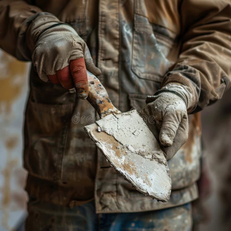 Professional Worker Holding Putty Knife with Plaster Closeup ...